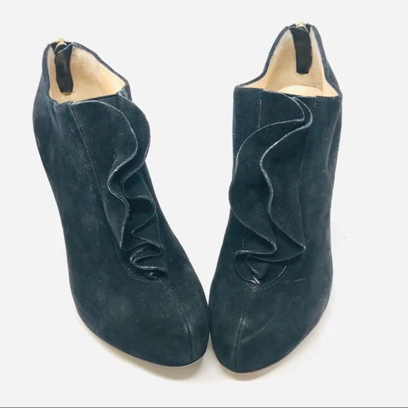 Valentino Garavani | Shoes | Valentino Black Ruffle Suede Ankle Bootie ...
